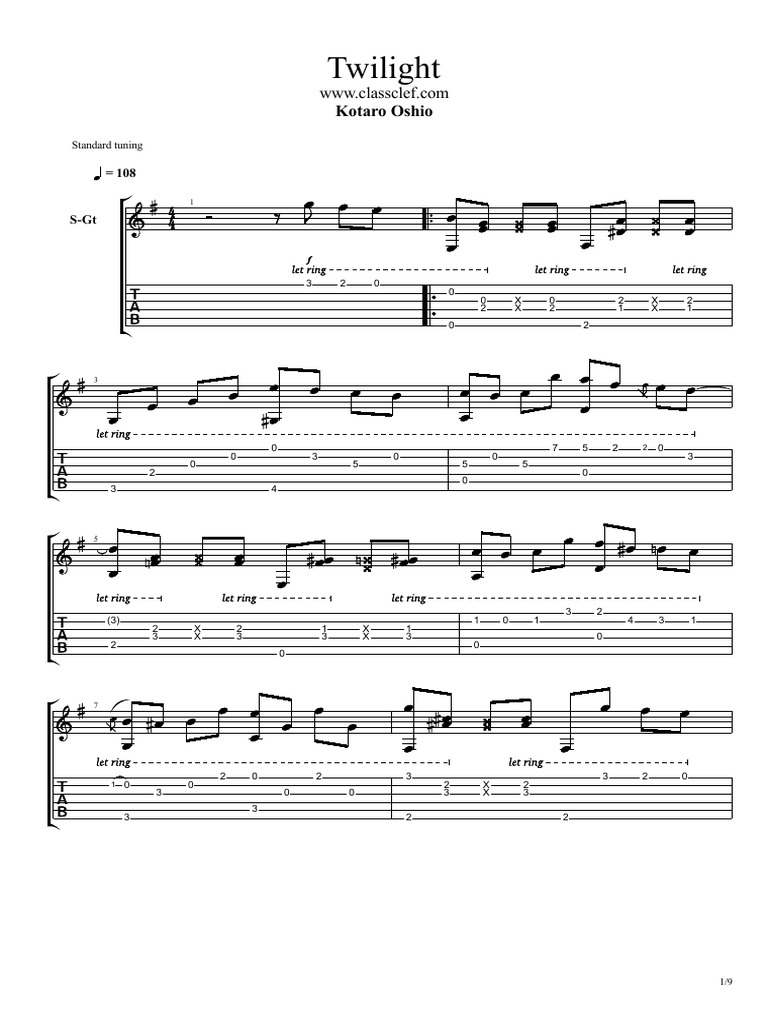 Twilight Guitar Tab by Kotaro Oshio | PDF