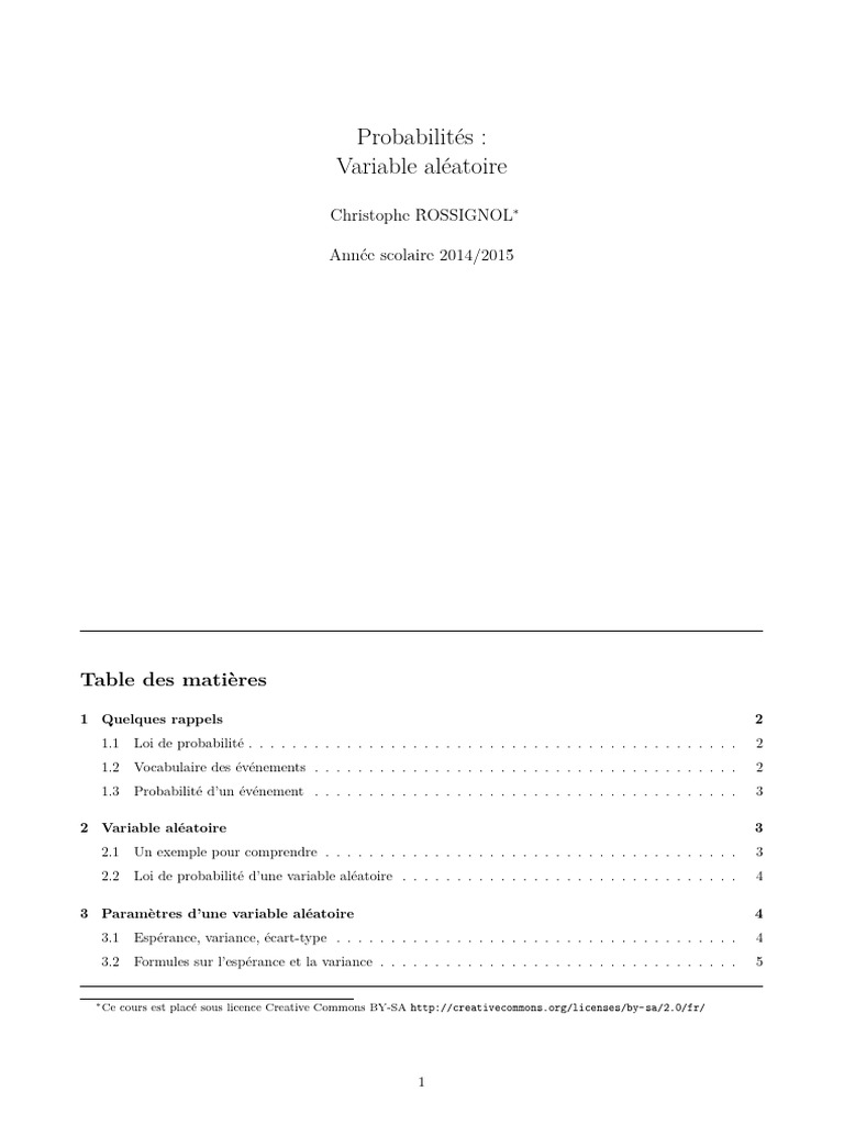 Introduction aux probabilités et variables aléatoires | PDF | Loi de ...