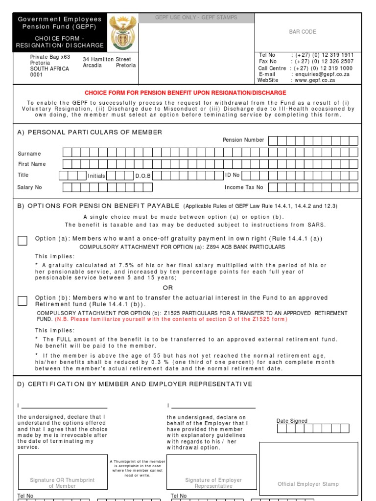 GEPF Resignation Choice Form | PDF | Defined Benefit Pension Plan | Pension