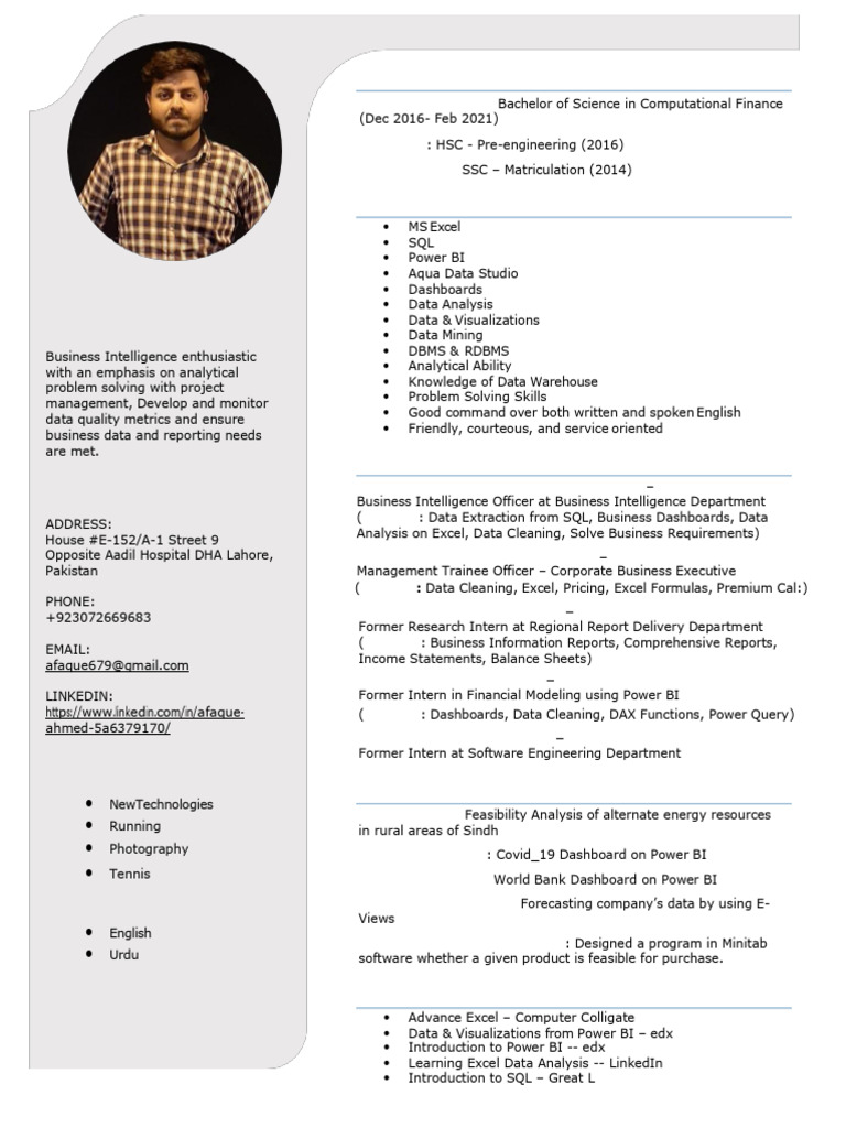 Afaque Ahmed Shaikh Resume. | PDF | Business Intelligence | Data