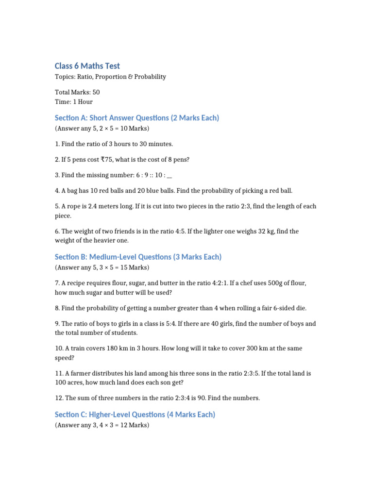 Class 6 Maths Test | PDF