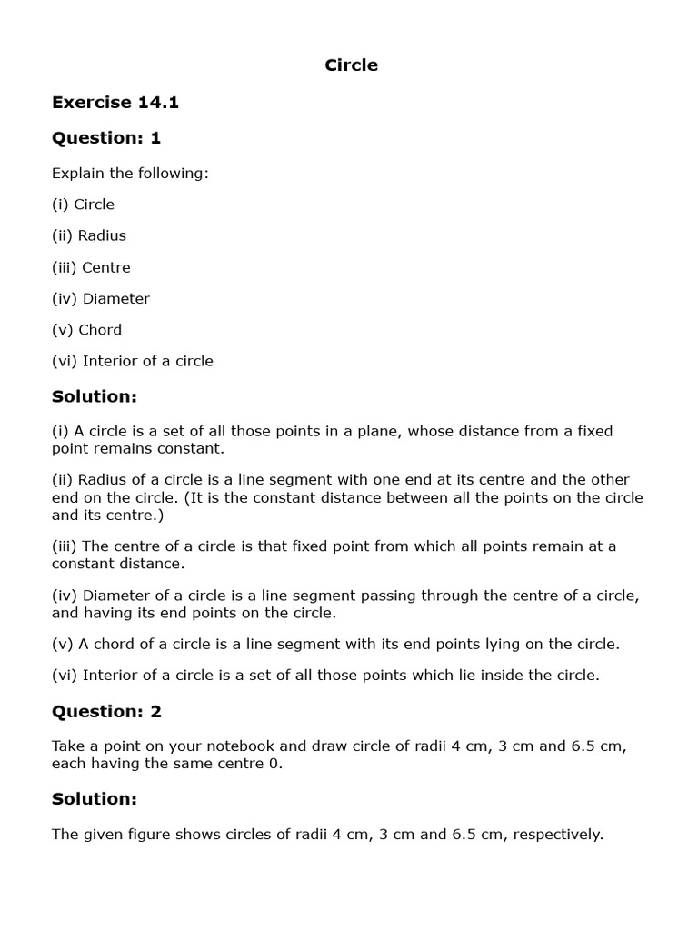 Circle Concepts for Class 6 | PDF | Circle | Diameter