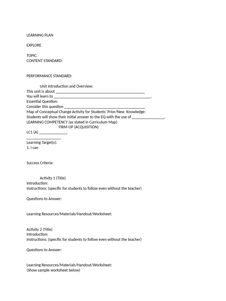 Learning Plan Template | PDF