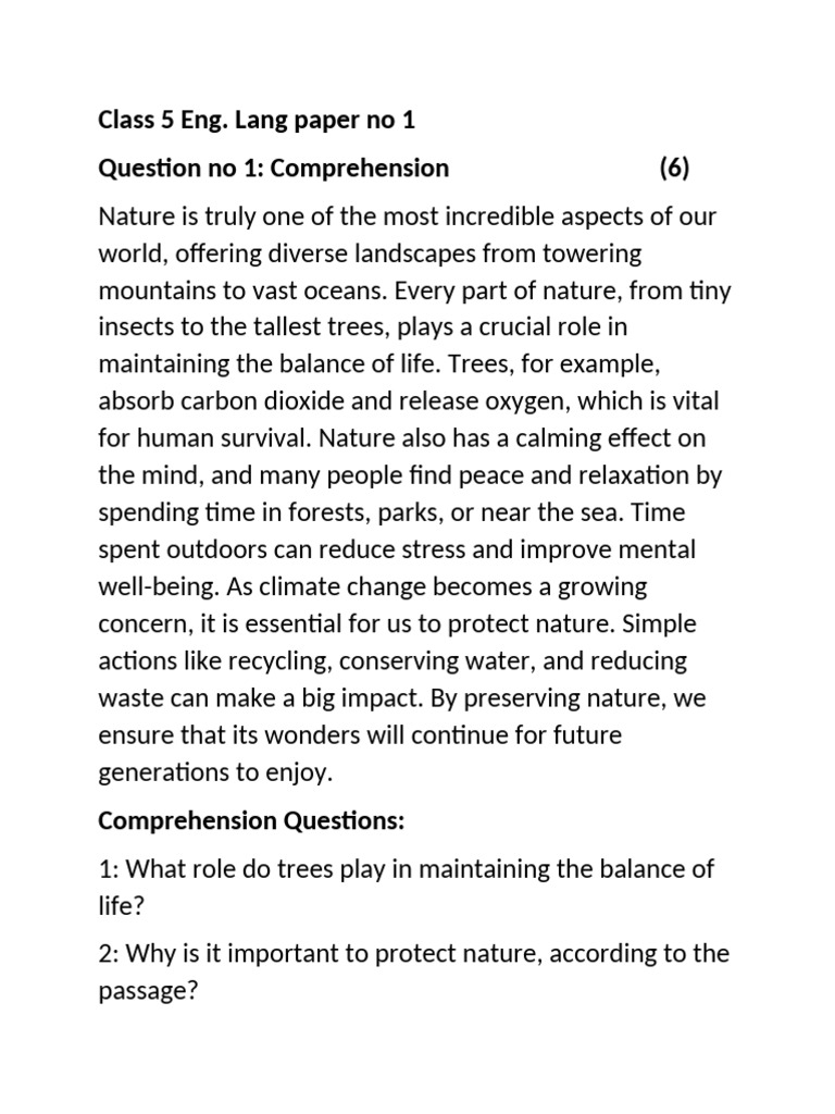 Class 5 English Language Exam Paper | PDF | Nature | Earth Sciences