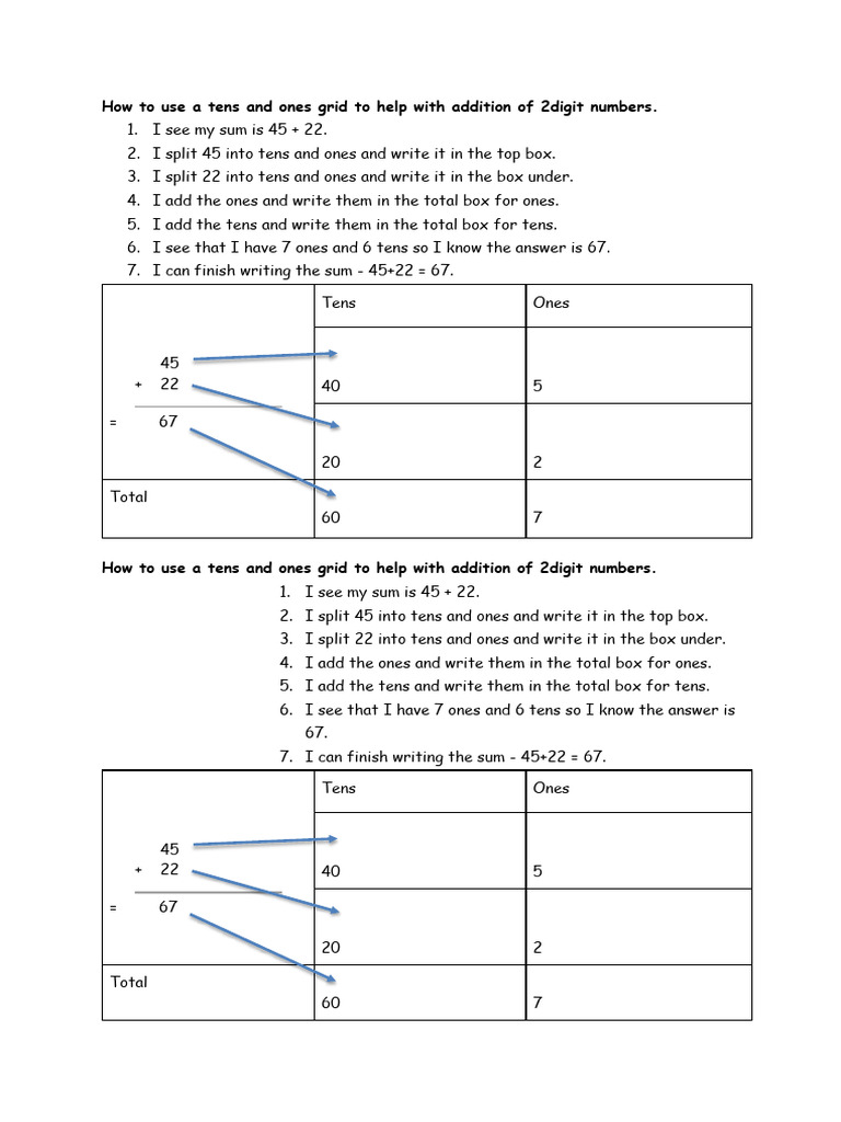 Tens and Ones Grid For Addition Methodsheet | PDF