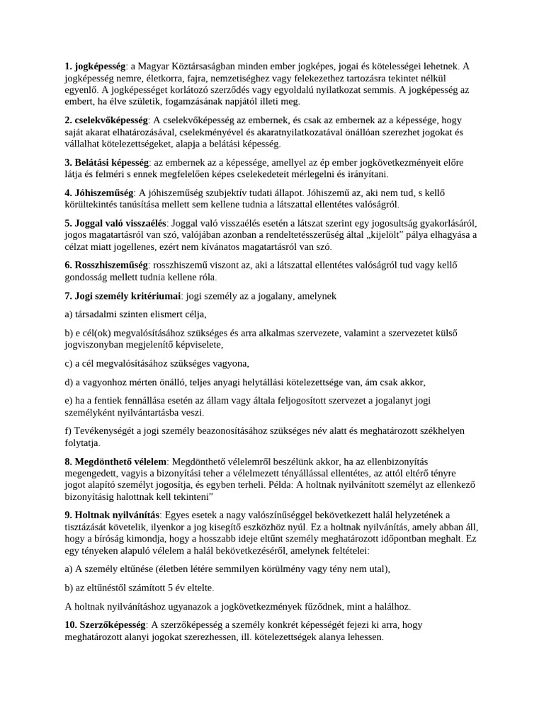 Alapfogalmak Polgárjog 1 | PDF