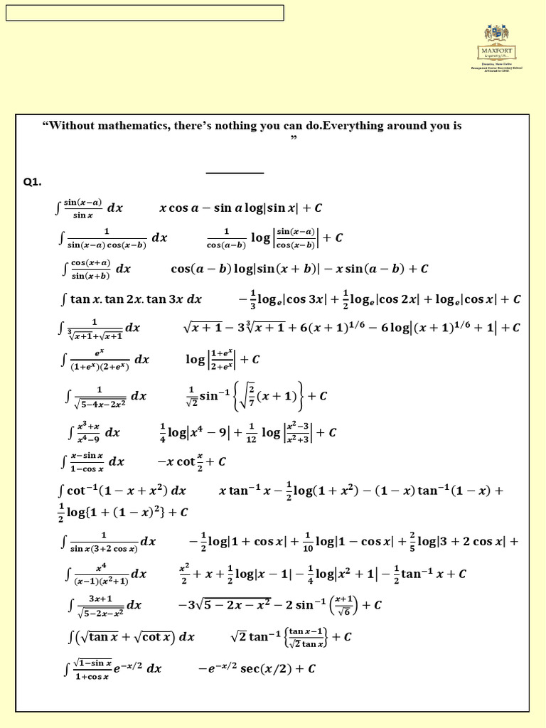 Calculus Integration Revision Sheet | PDF