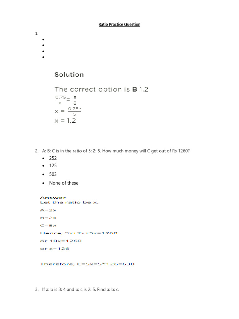 Ratio Questions Answer - 105909 | PDF