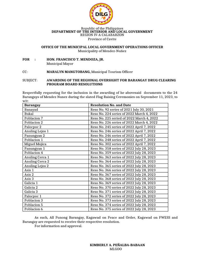 Barangay Drug Clearing Awards | PDF