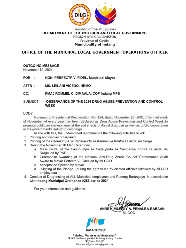 OUTGOING MESSAGE DAPC Week | PDF