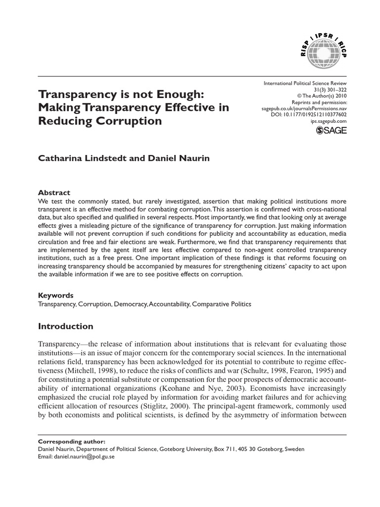 Lindstedt - Transparency Is Not Enough - Making Transparency Effective ...