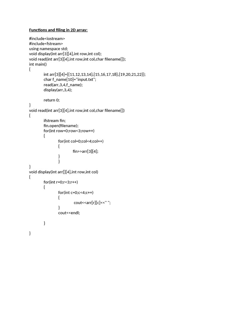 Functions and File Reading in 2D Array | PDF