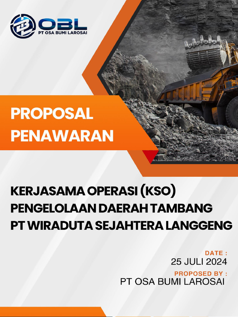 Proposal Penawaran Kerjasama Operasi (KSO) Pengelolaan Tambang 180 Ha IUP WSL | PDF