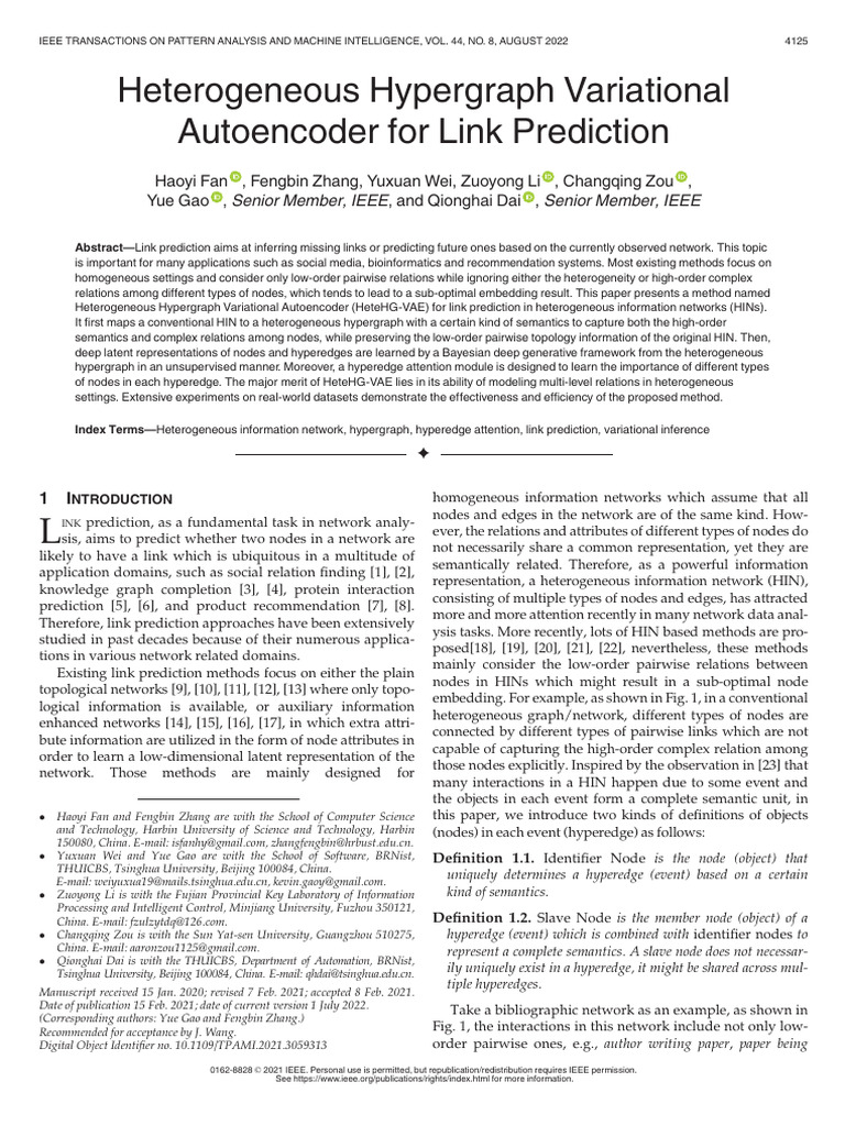 Heterogeneous Hypergraph Variational Autoencoder For Link PR | PDF | Applied Mathematics ...