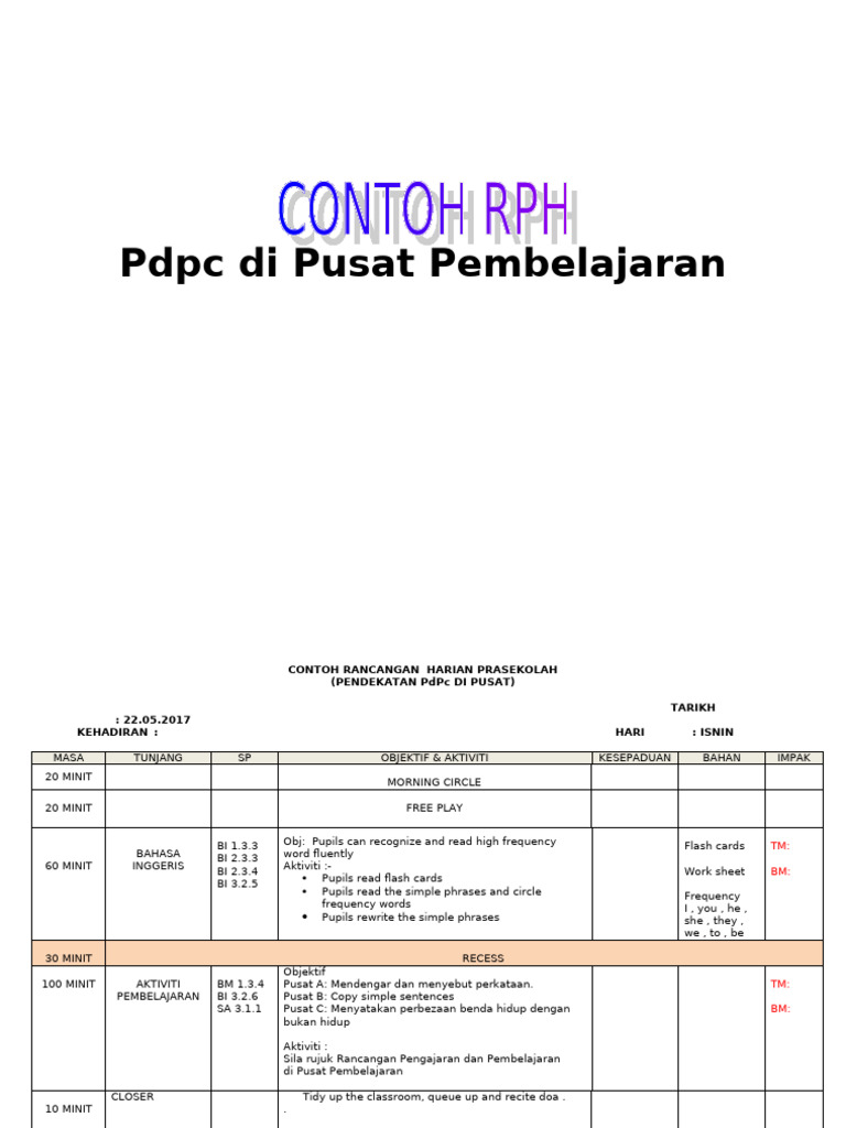 CTH RPH Di Pusat (BLN 5 Minggu 3) | PDF
