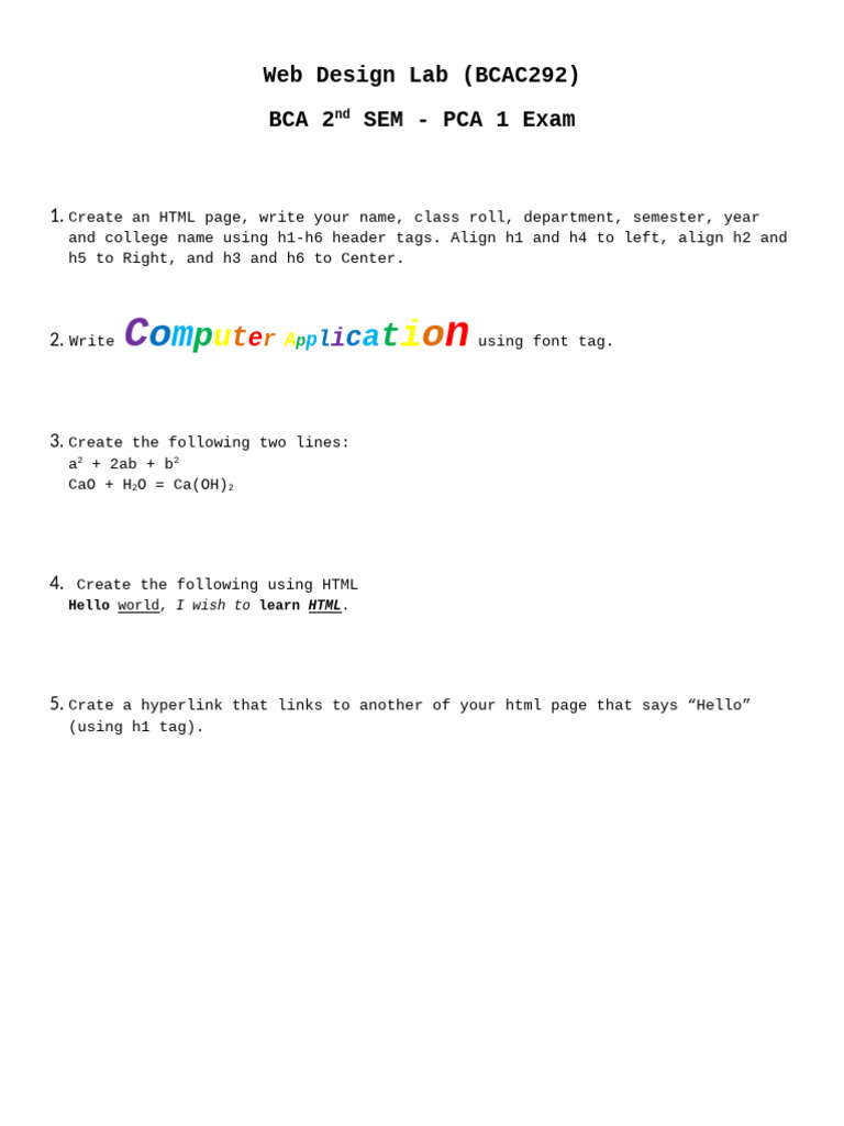 BCAC292 Web Design Lab PCA1 Mar,2024 | PDF