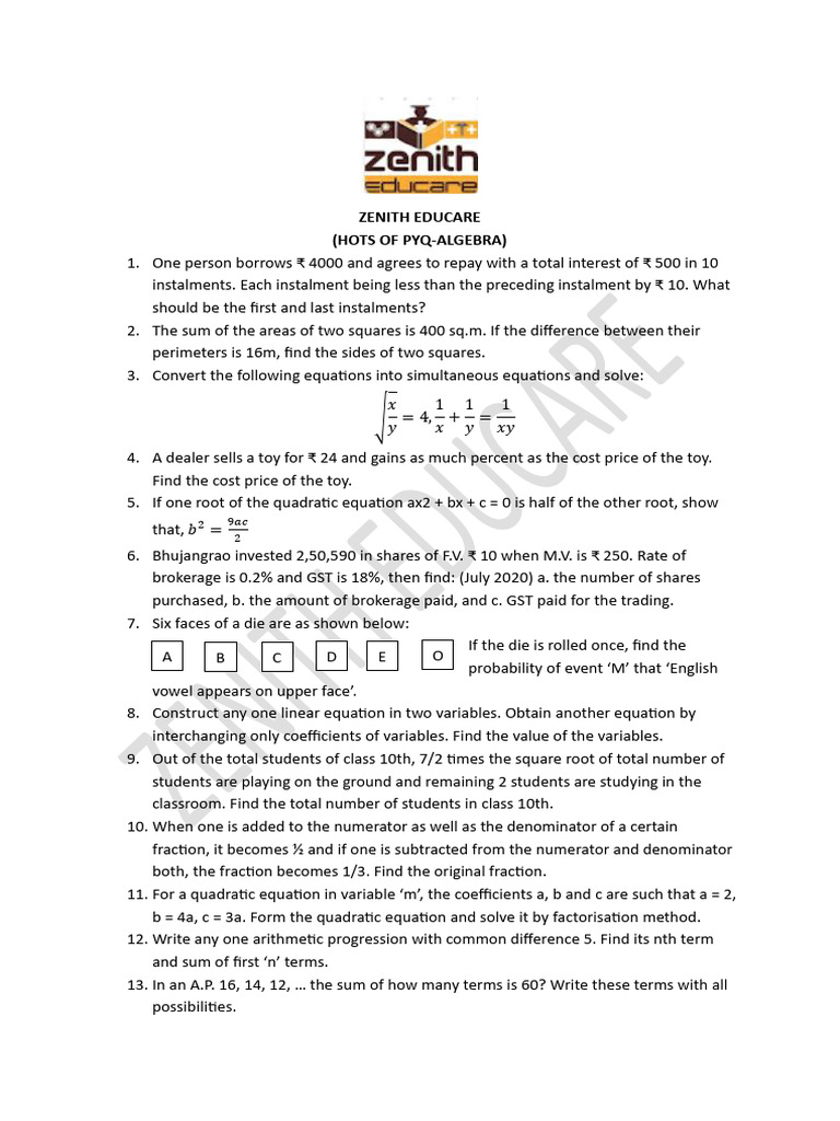 Math HOTS Questions | PDF | Equations | Triangle