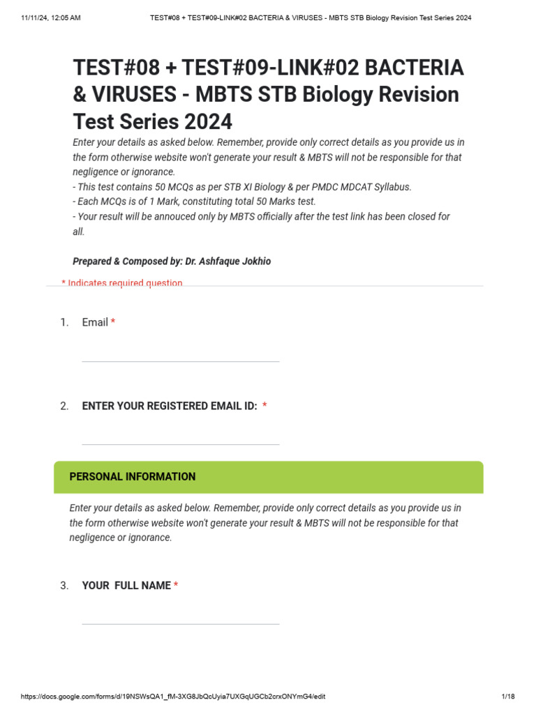 Biology MCQs: Bacteria & Viruses Test | PDF | Virus | Bacteria