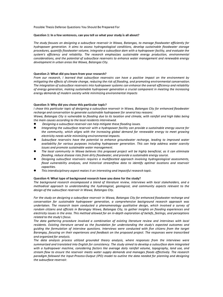 Possible Thesis Defense Questions | PDF | Flood | Sustainability