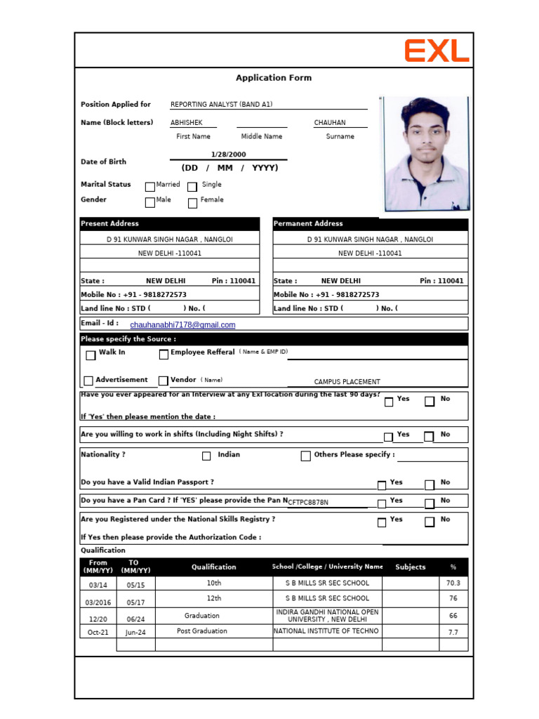 Reporting Analyst Application Form | PDF