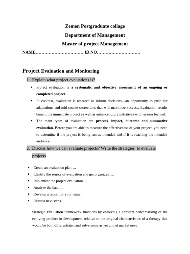 Project Evaluation and Monitoring | PDF | Evaluation | Project Management