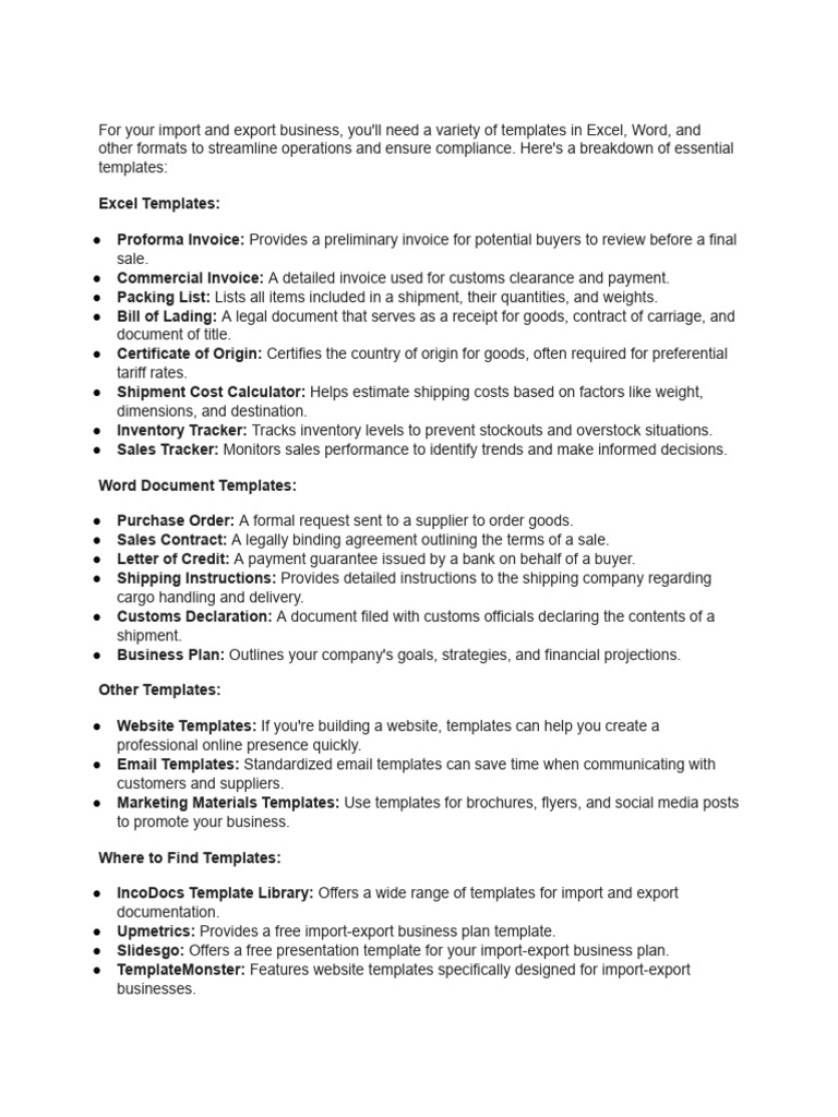 What Templates Do I Need For My Import and Export... | PDF | Invoice ...