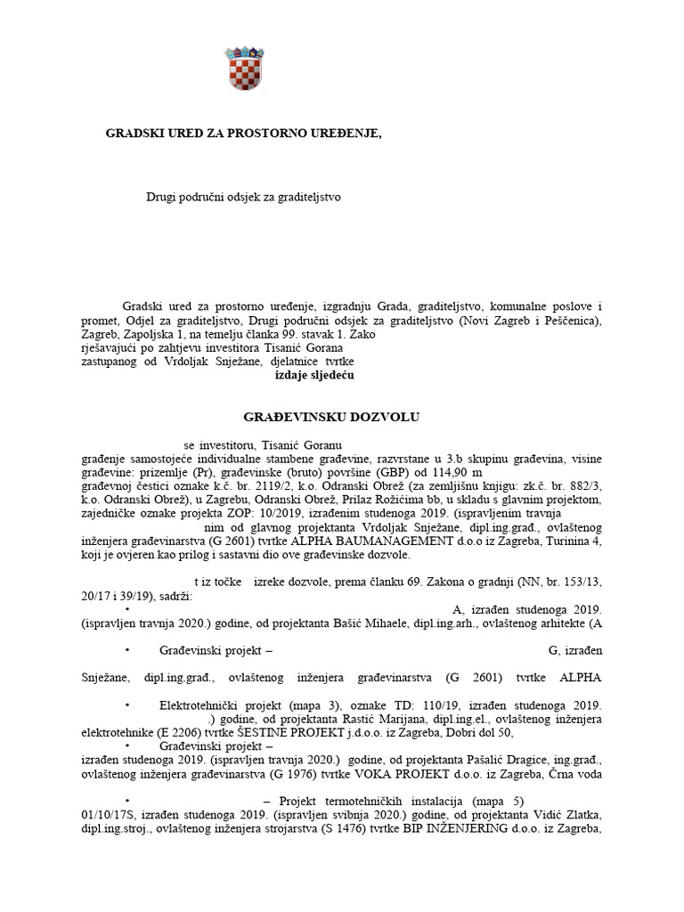 Građevinska Dozvola 19 - 2195 Primjer | PDF