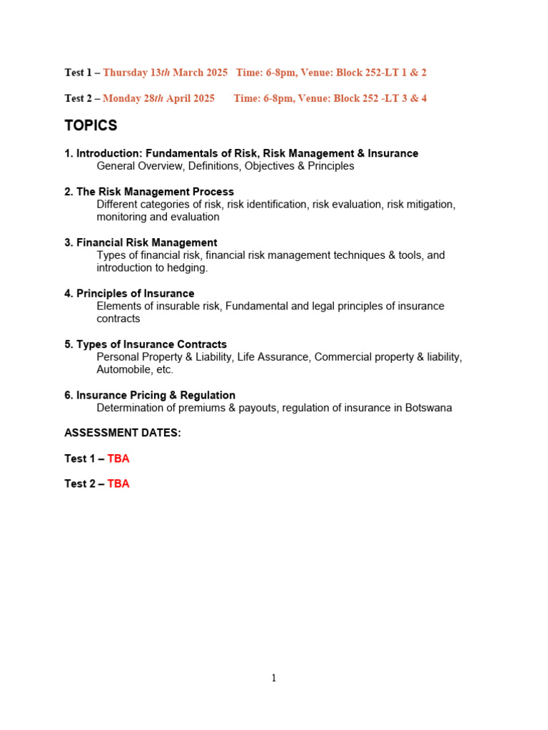 FIN 304 Risk Management Overview | PDF