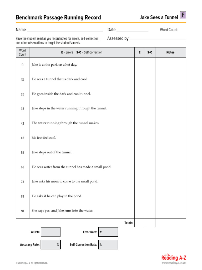 Jake Sees a Tunnel Running Record | PDF