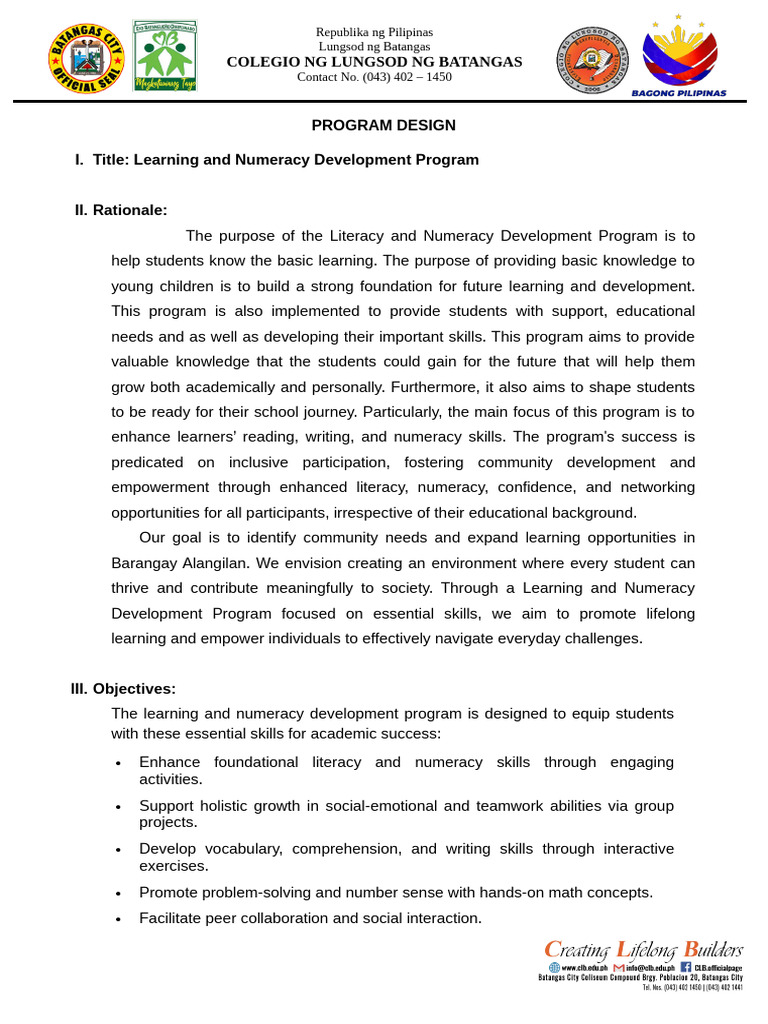 NSTP - Program Design | PDF | Learning | Literacy
