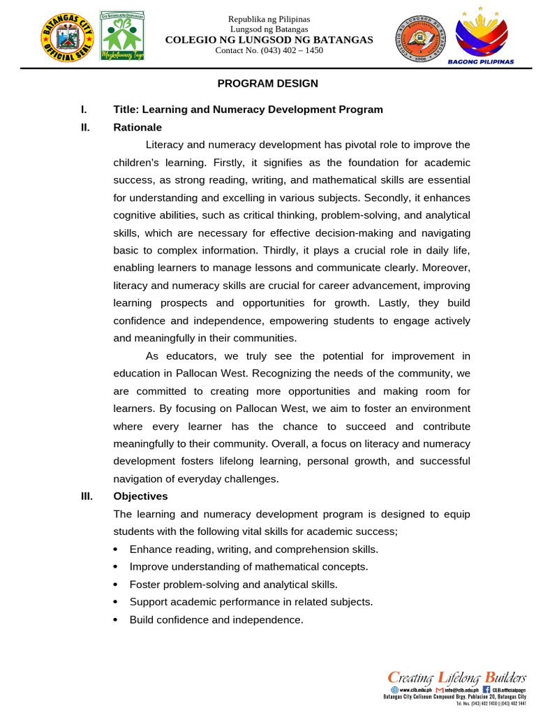 Program Design | PDF | Learning | Literacy