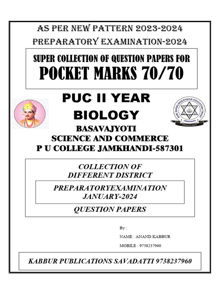 II PU Bio Key All District Preparatory QPs 2024 | PDF | Lymphocyte | Genetic Code