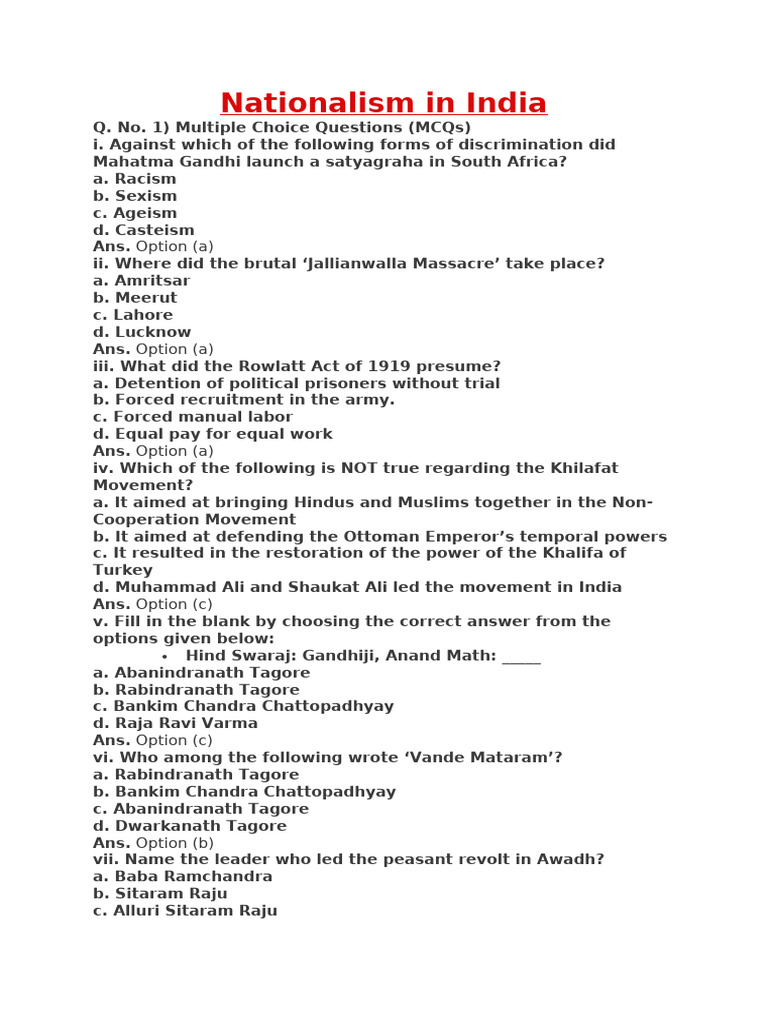 Nationalism in India | PDF | Mahatma Gandhi | Indian Independence Movement