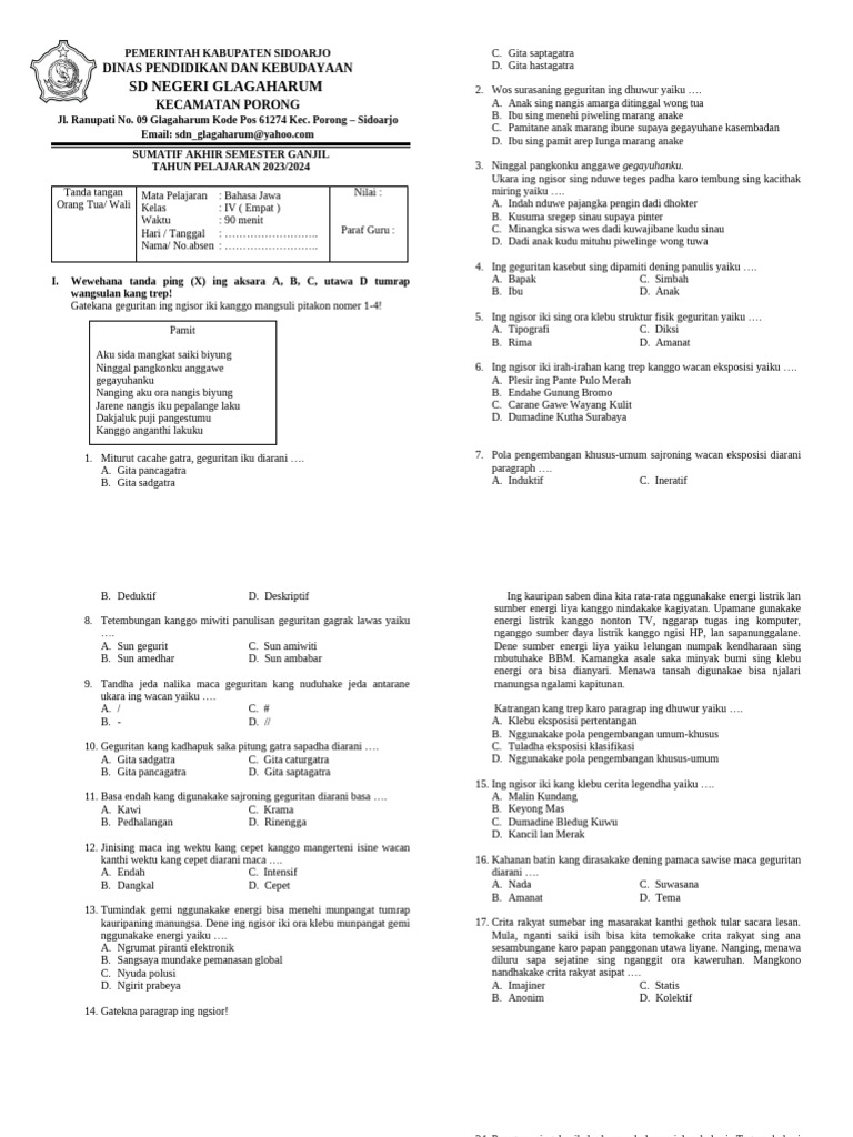 SAS B.Jawa Kelas IV | PDF