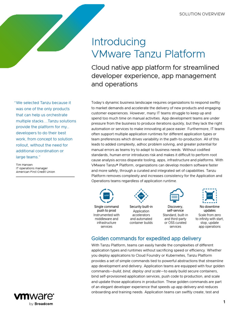 Solution Brief VMware Tanzu Platform | PDF | Cloud Computing | Software