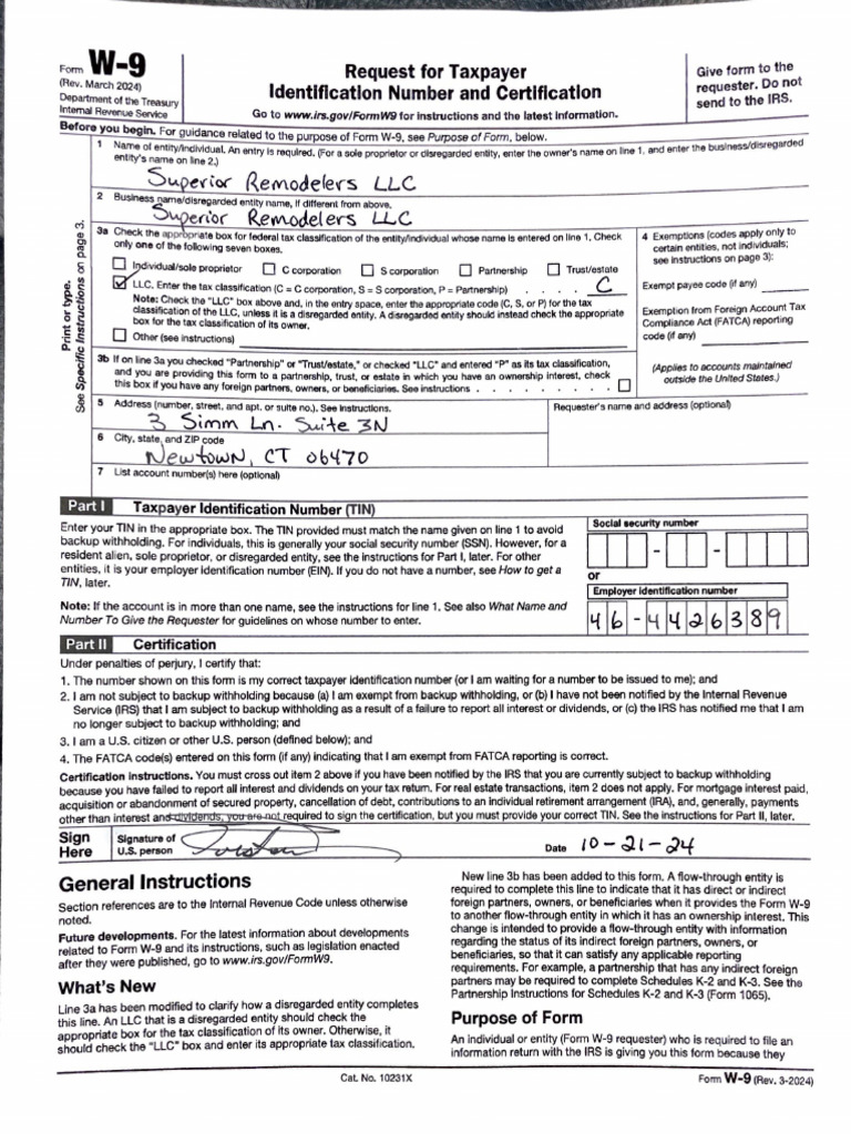 w9 Form - Oct 21 | PDF | Limited Liability Company | Individual ...
