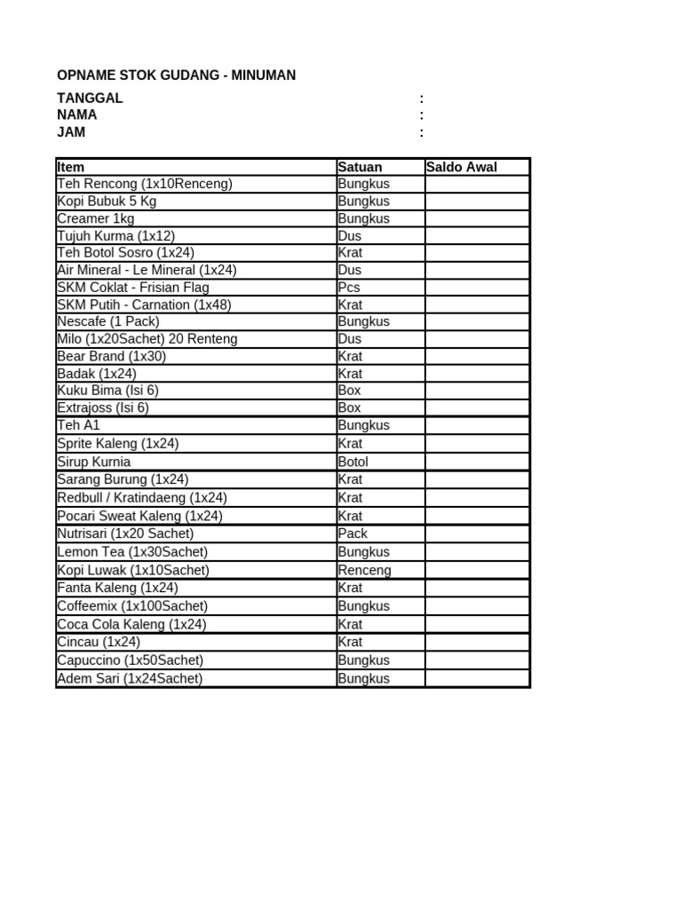 Opname Stok Gudang | PDF