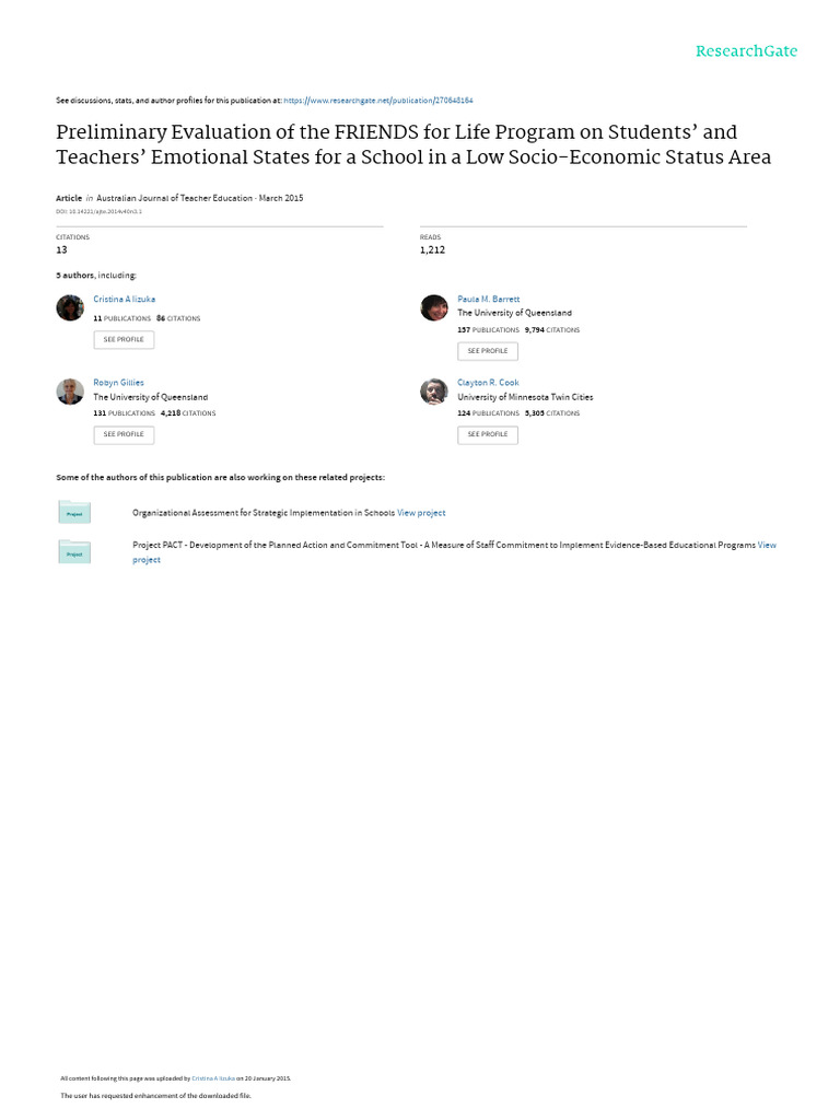 TheFRIENDSforLifeProgramonStudents Andteachers EmotionalStates | PDF ...