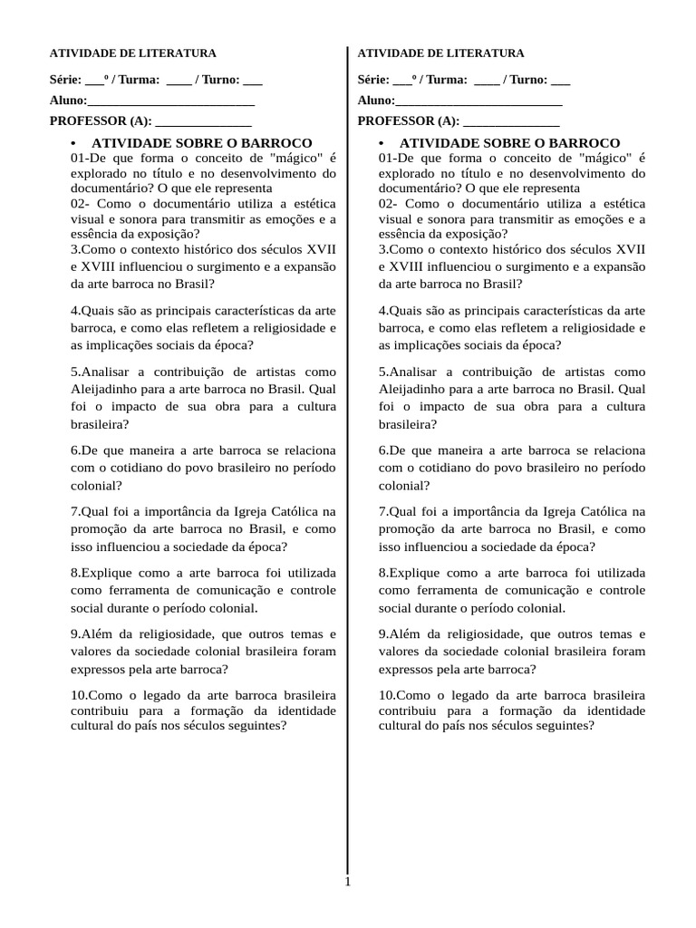 ATIV APRO PORT Sobre Arte Barroca | PDF | Barroco | Brasil