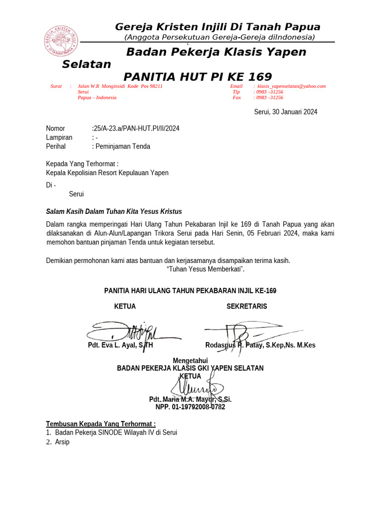 Surat Peminjaman Tenda Ke Kodim, Polres BNPB, Dinas Sosial | PDF