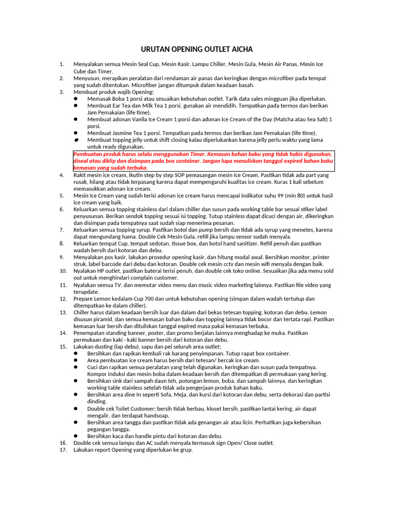 09. Urutan Opening Outlet AiCha | PDF