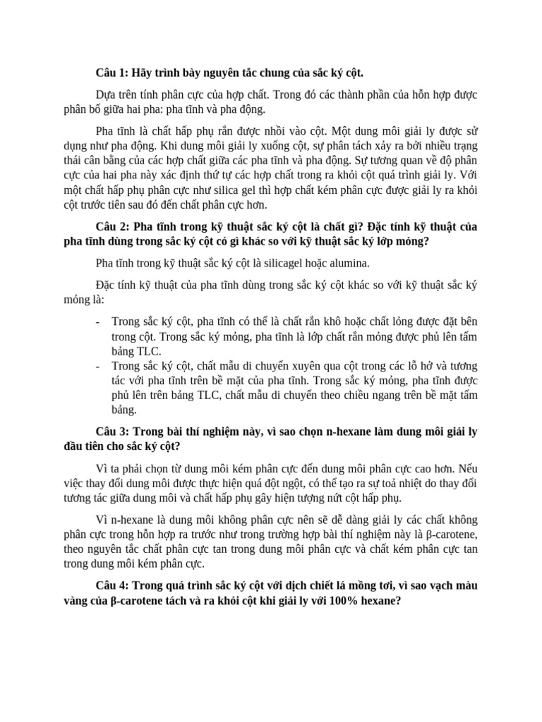 TRẢ LỜI CÂU HỎI BÀI 5 TN HHC | PDF