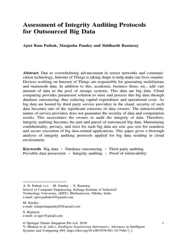 Assessment of Integrity Auditing Protocols For Outsourced Big Da 2018 | PDF | Audit | Cloud ...
