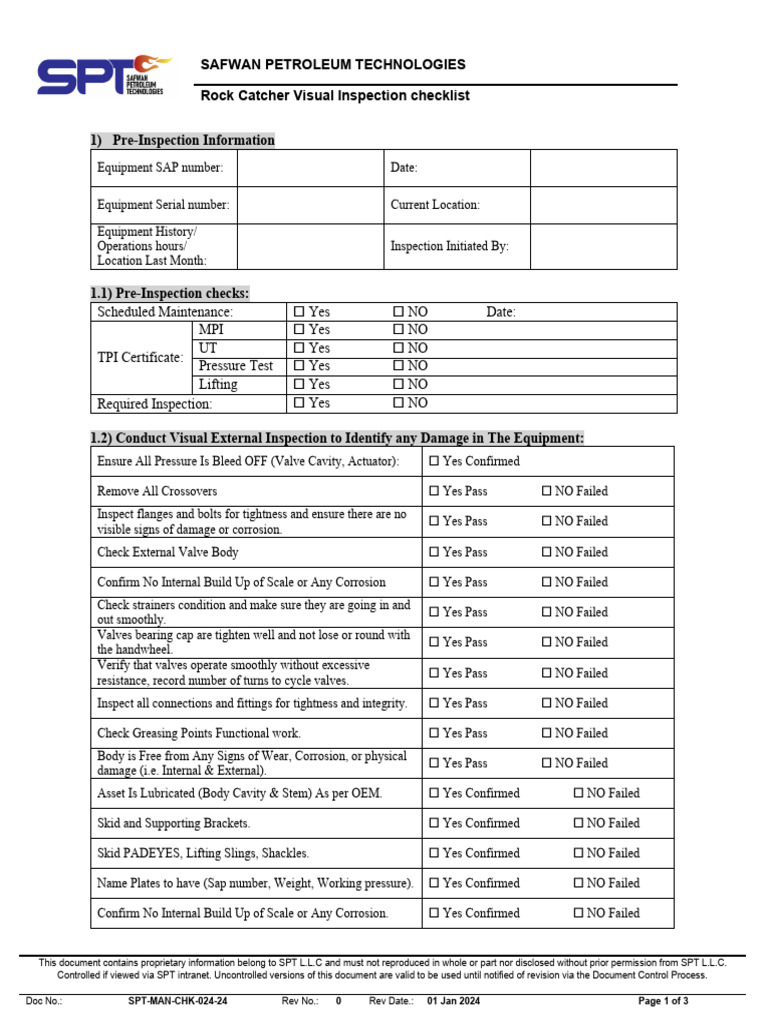 24-SPT-MAN-CHK-024 - Rock Catcher Visual Inspection Checklist | PDF ...