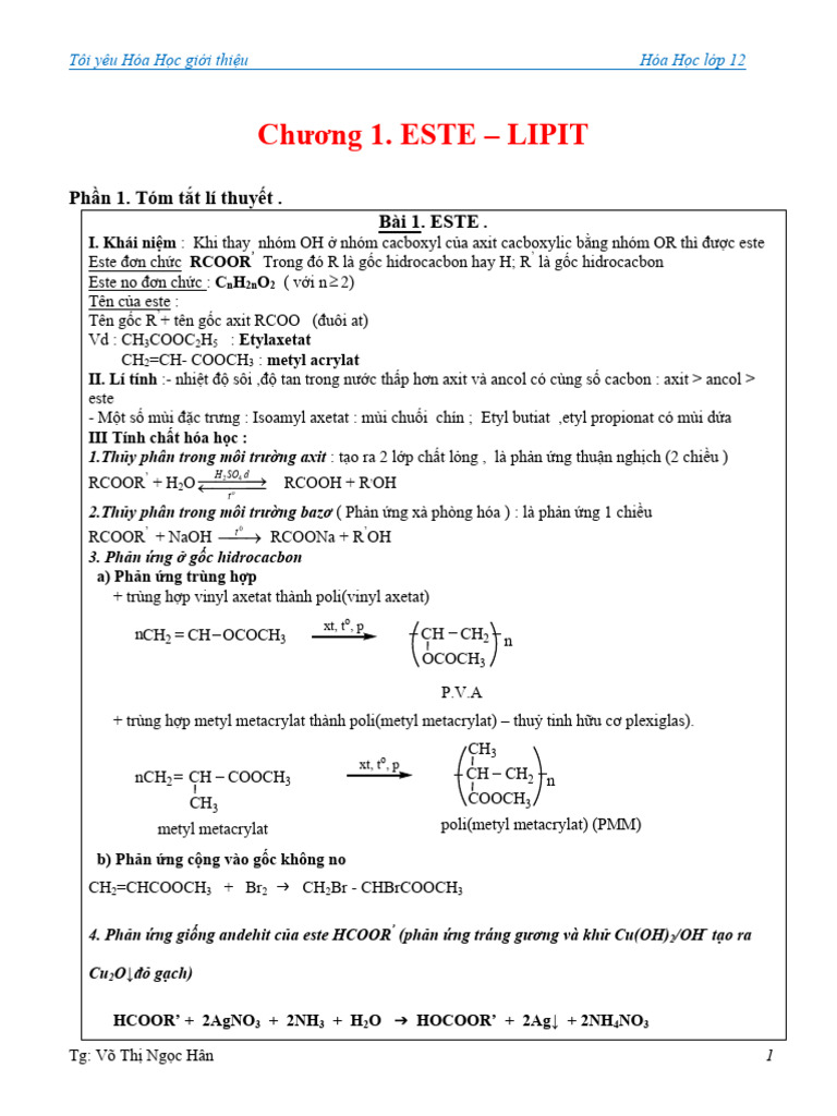 ESTE - LIPIT - Lý Thuyết Và Bài Tập | PDF