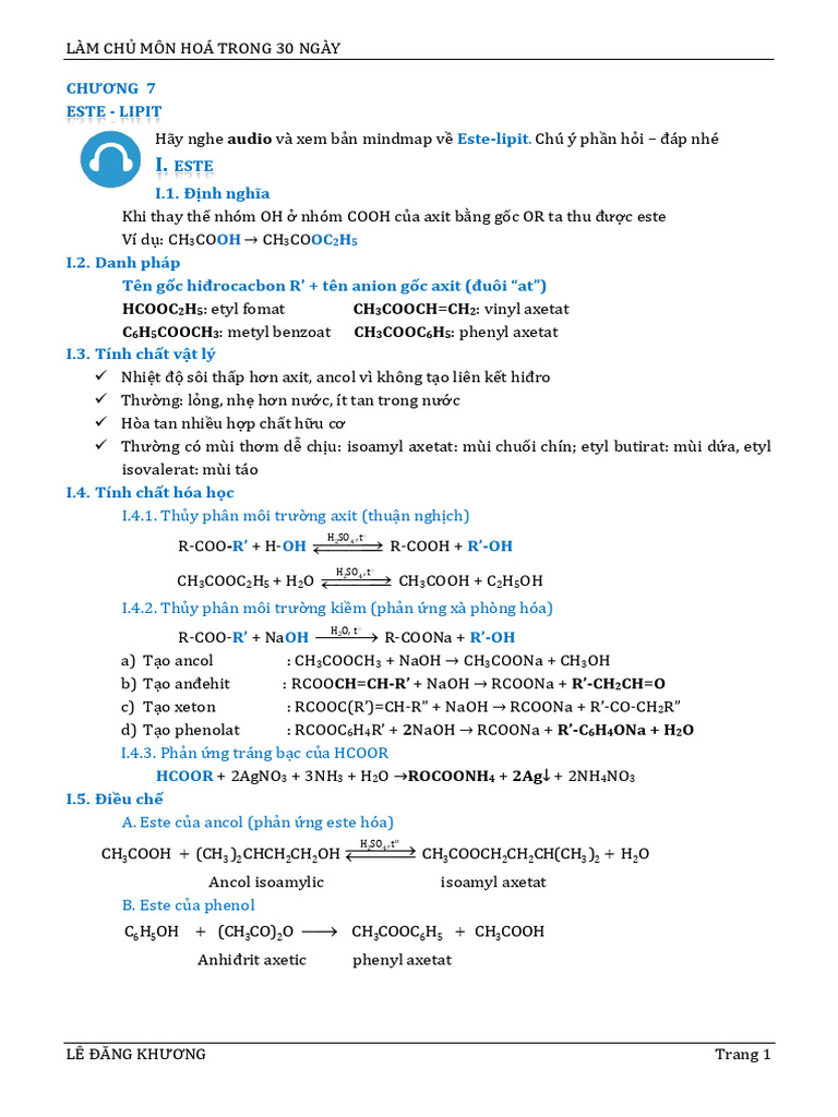 Thầy Lê Đăng Khương Tặng Hs Lớp 12 - Este, Lipit | PDF