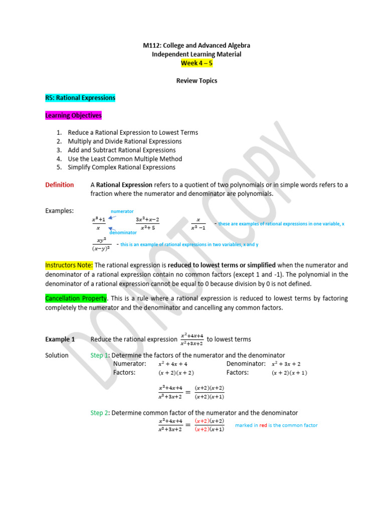 ALGEBRA WEEK 4-5 | PDF | Factorization | Subtraction