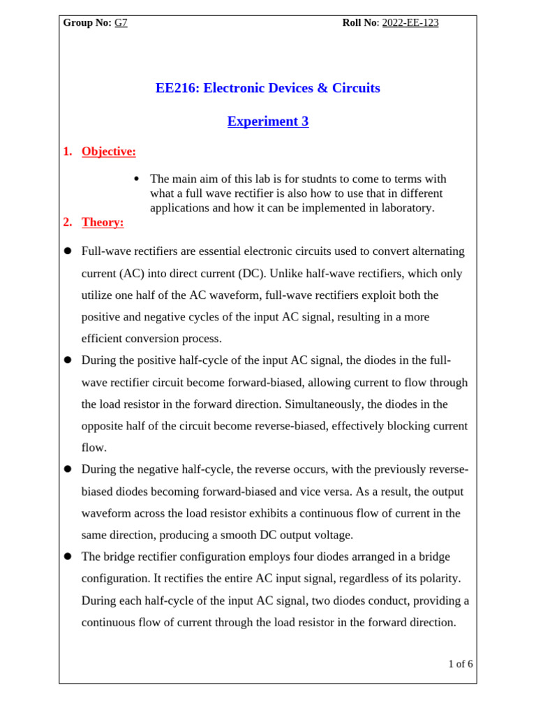 Edc Lab 3(Report ) | PDF | Rectifier | Diode