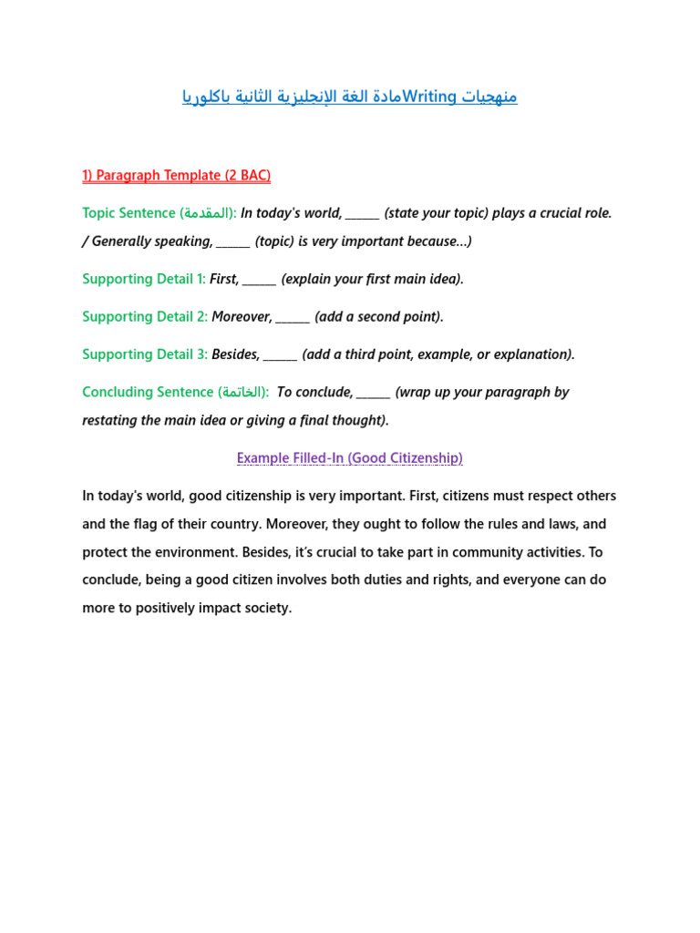 منهجيات كتابة الإنجليزية 2BAC | PDF