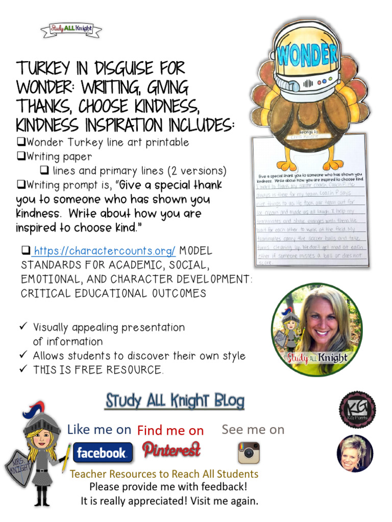 Turkey in Disguise F R Wonder: Wriiting, Giving T Hanks, Choose ...